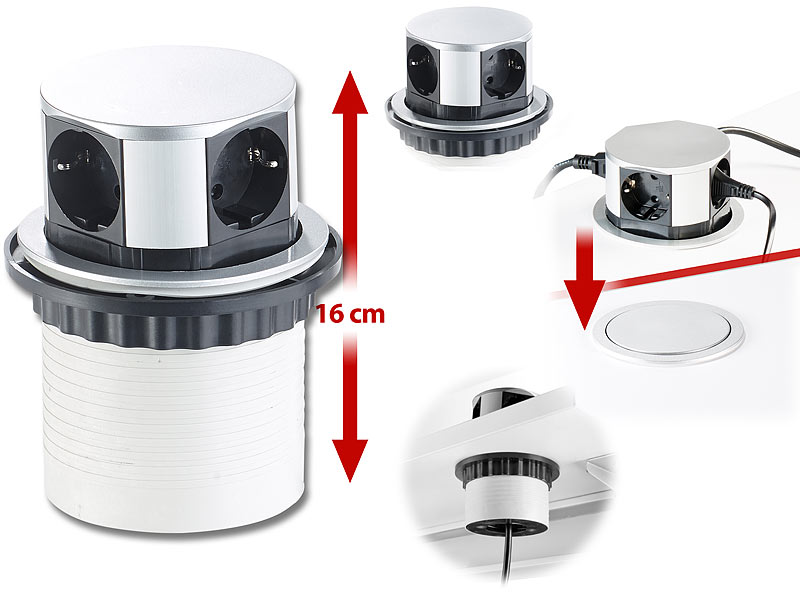 POP UP STIKKONTAKT MED 3 X 230V + 2 USB..