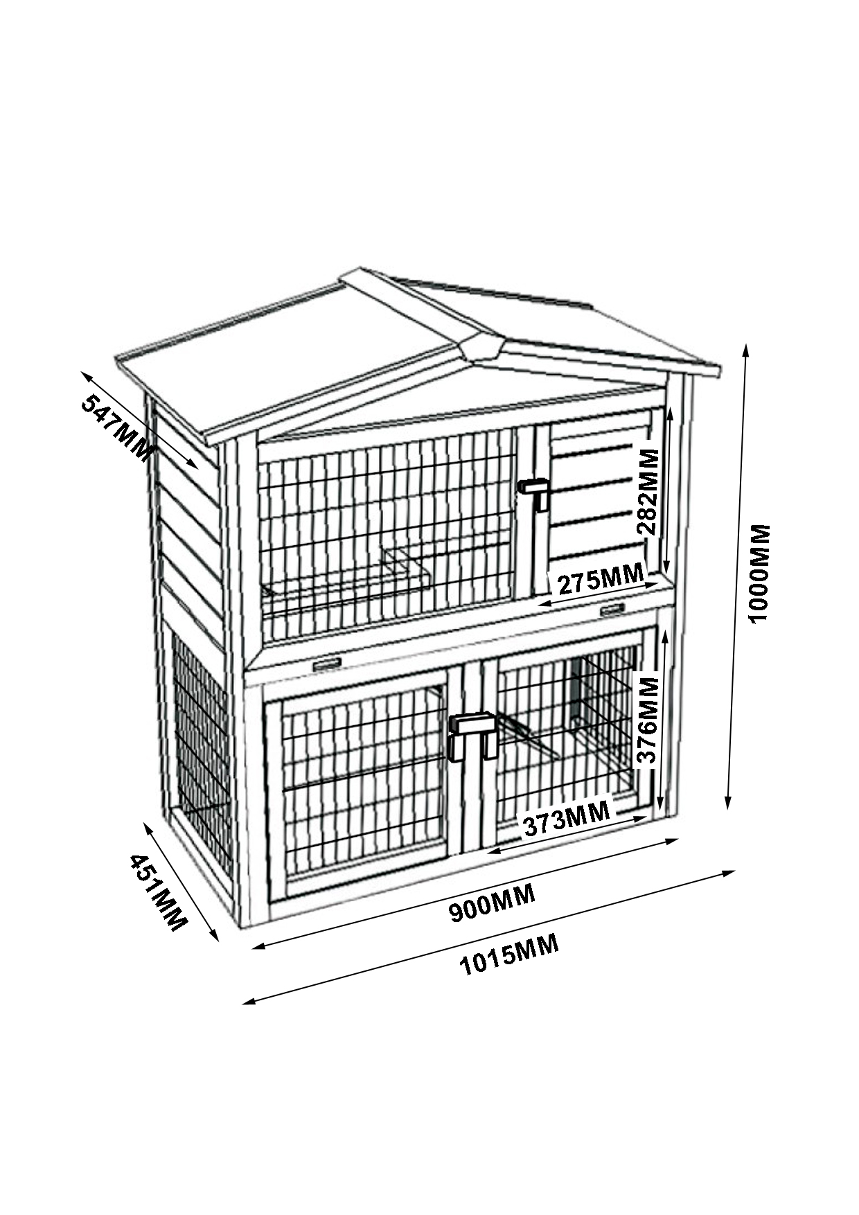 Kaninbur Model Klassisk XL - 2 etager - klassisk design - e-home