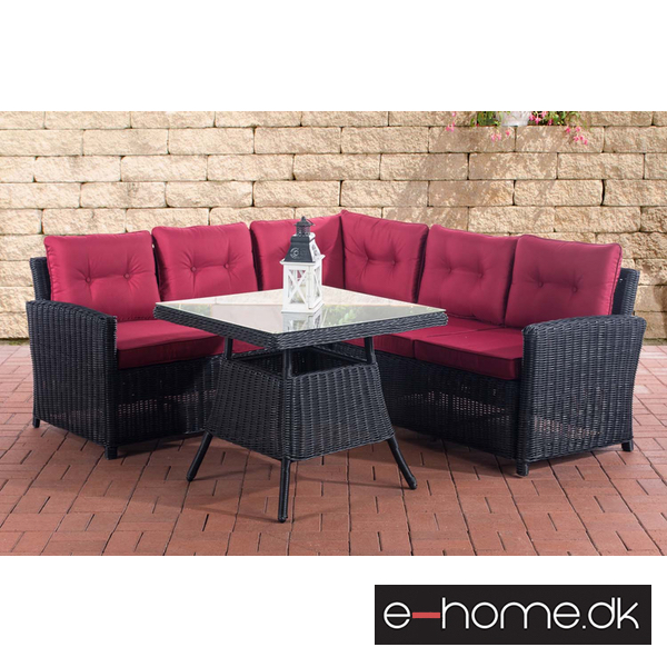 Hjørnesofa Model Sierra Sort m/Røde hynder · e-home