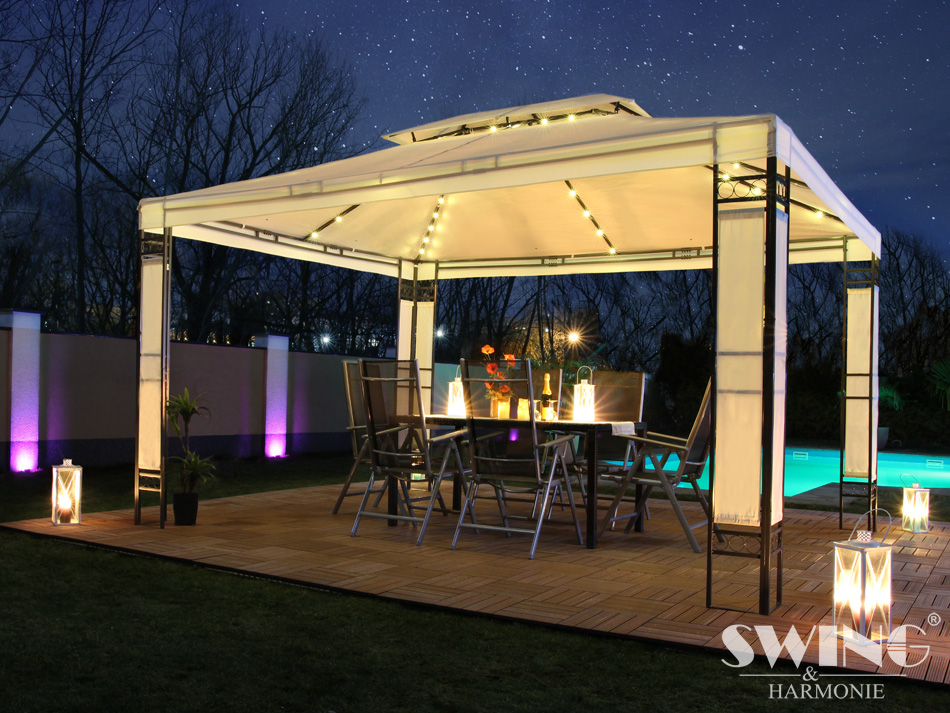 Luksus-pavillon med LED lys Milano - 3x4m - Creme · e-home