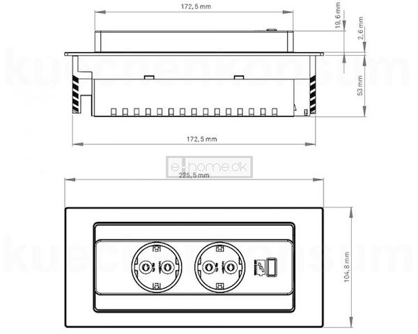 EVOline Backflip mat sort, 2 x DK stik med jord + 1 usb stik · e-home